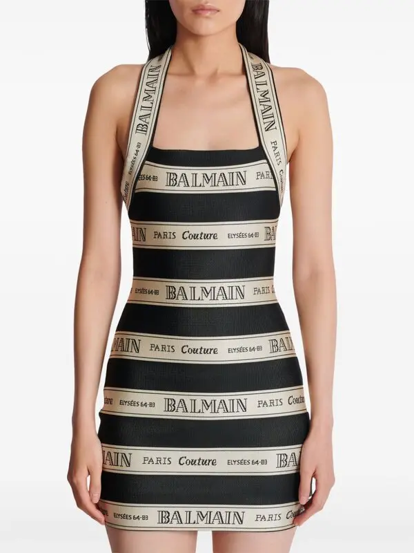 Balmain Logo-jacquard Mini Dress - Black