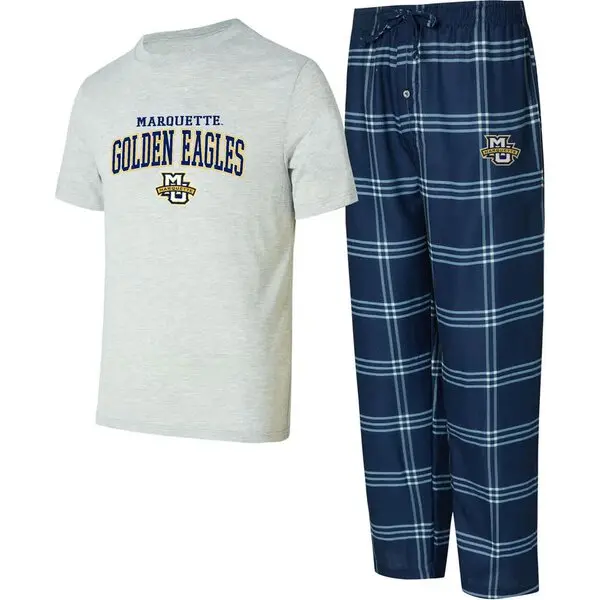 CONCEPTS SPORT Gray Marquette Golden Eagles T-shirt & Pants Sleep Set - Blue