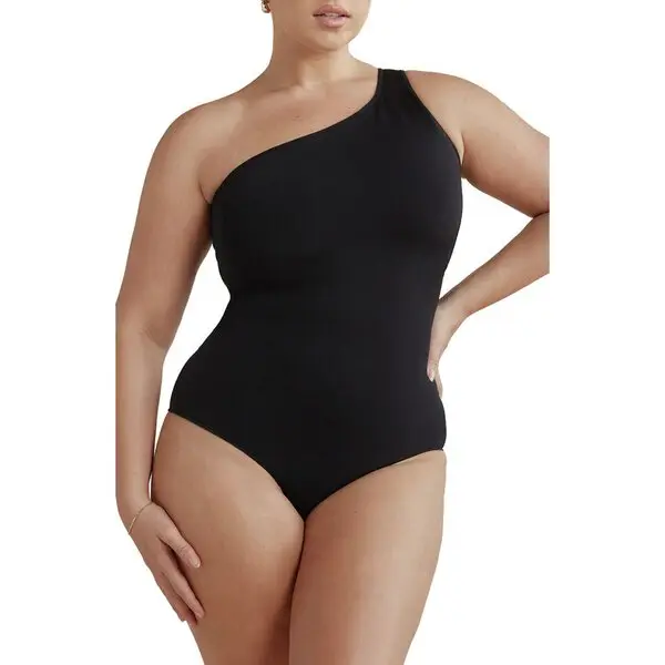 PINSY Butter Sculpt One-shoulder Bodysuit - Black