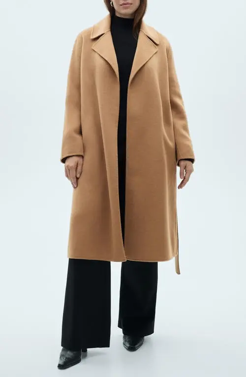 Mango Belted Wool-blend Coat - Medium Brown
