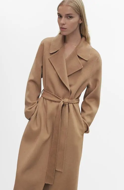 Mango Belted Wool-blend Coat - Medium Brown