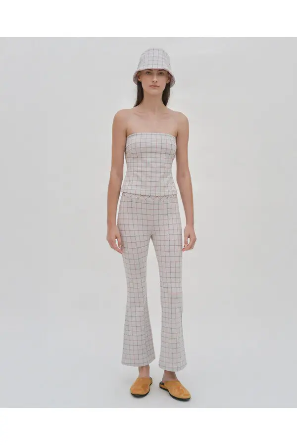 Rosetta Getty Striped Windowpane Cropped Flare Pants