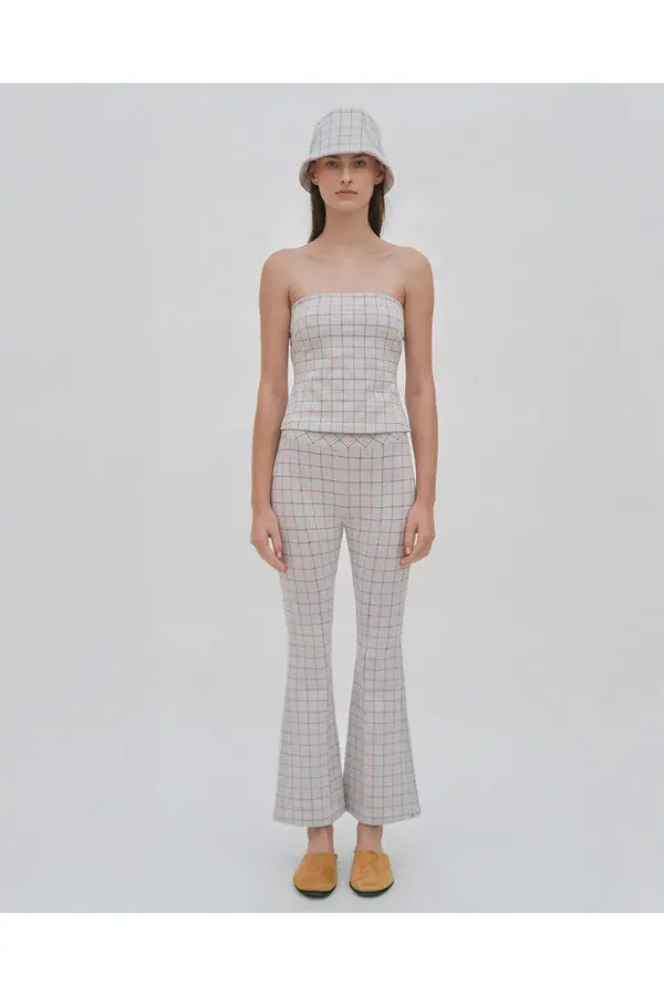 Rosetta Getty Striped Windowpane Cropped Flare Pants