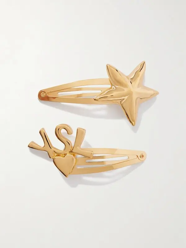 Saint Laurent Set Of Two Hair Clips - Gold