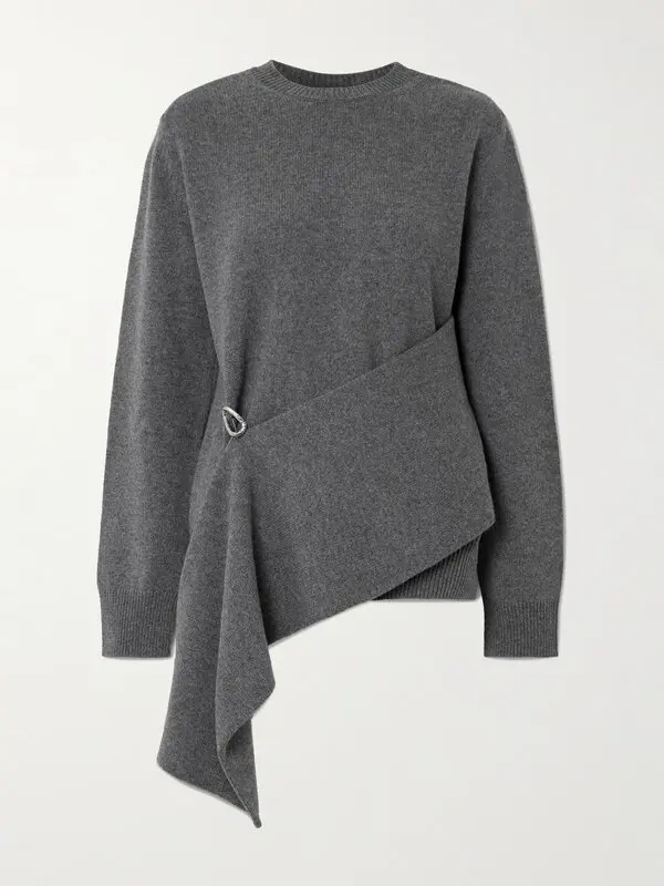 JIL SANDER Embellished Draped Wool And Cashmere-blend Sweater