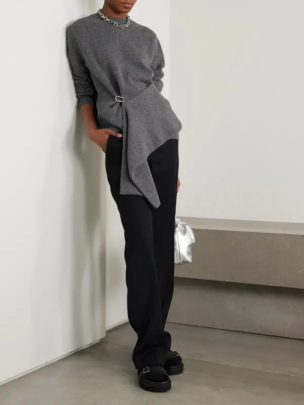 JIL SANDER Embellished Draped Wool And Cashmere-blend Sweater