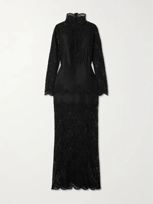 Rabanne Lace-trimmed Silk-satin Maxi Dress - Black