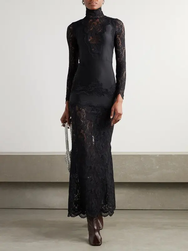 Rabanne Lace-trimmed Silk-satin Maxi Dress - Black