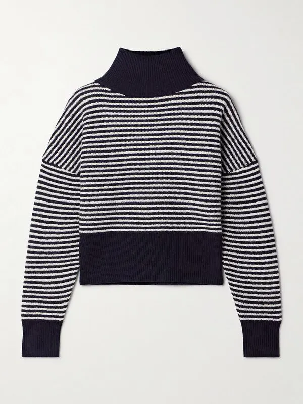 Max Mara Bessica Striped Wool And Cashmere-blend Turtleneck Sweater - Blue