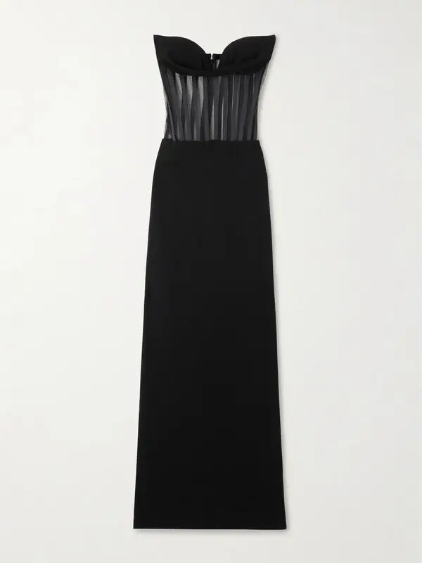 MONOT Strapless Mesh-paneled Crepe Gown