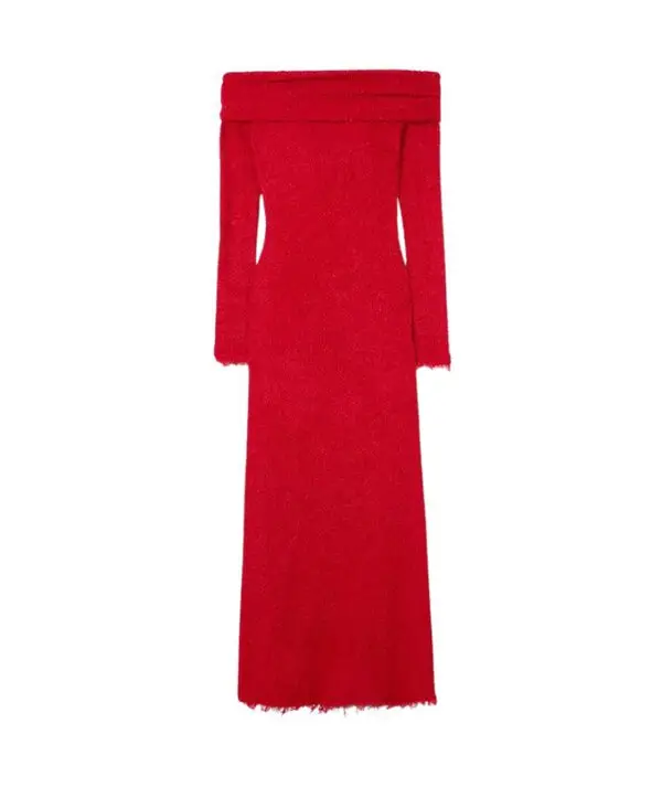 Isabel Marant Ormany Frayed Off-the-shoulder Bouclé Maxi Dress - Red