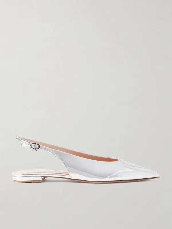 GIANVITO ROSSI Robbie Mirrored-leather Slingback Flats - Silver