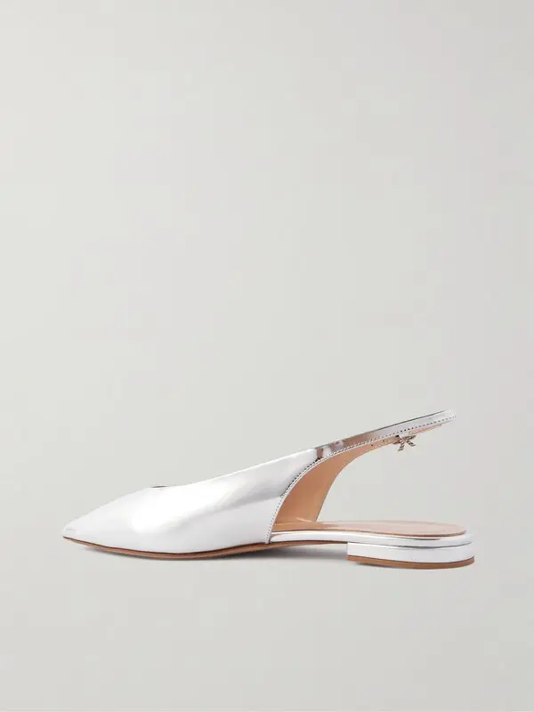 GIANVITO ROSSI Robbie Mirrored-leather Slingback Flats - Silver