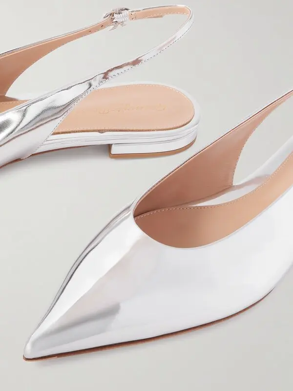 GIANVITO ROSSI Robbie Mirrored-leather Slingback Flats - Silver