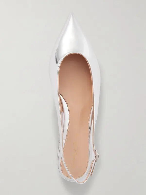GIANVITO ROSSI Robbie Mirrored-leather Slingback Flats - Silver