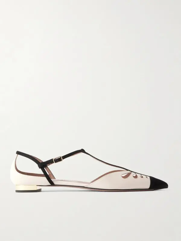 AQUAZZURA Camille Suede-trimmed Leather Flats - Cream