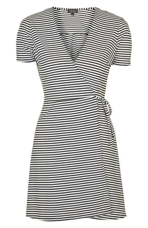 Topshop Stripe Wrap Skater Dress - White Multi | Editorialist
