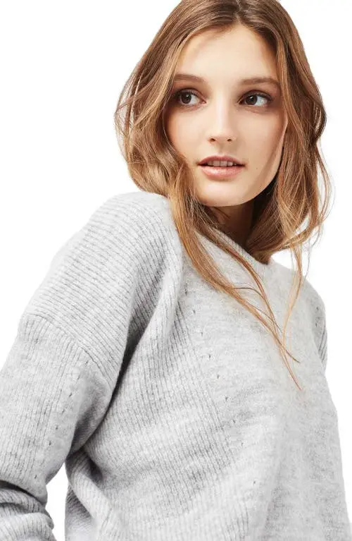 Topshop Pointelle Boxy Sweater - Grey