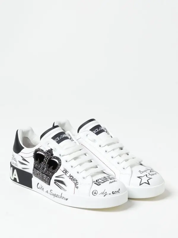 Dolce & Gabbana Embellished Crown Sneakers - White