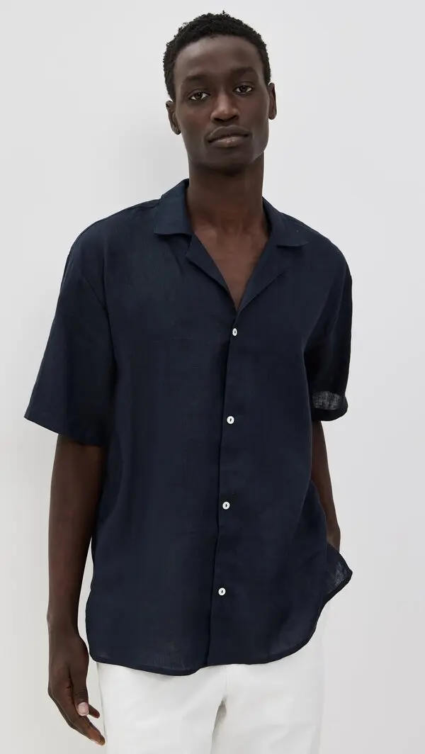 ANCORA The Resort Linen Shirt - Navy