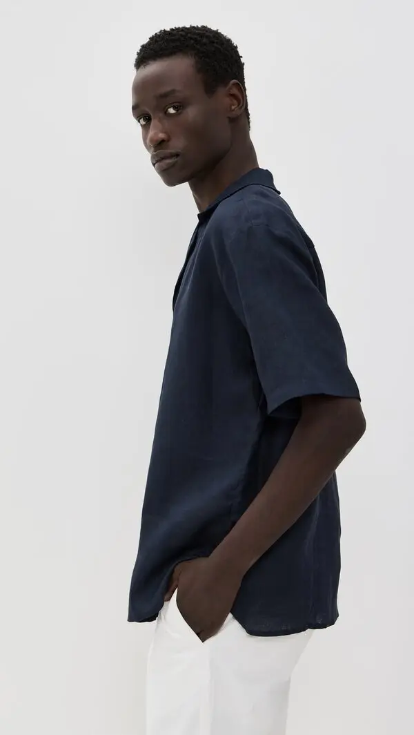 ANCORA The Resort Linen Shirt - Navy