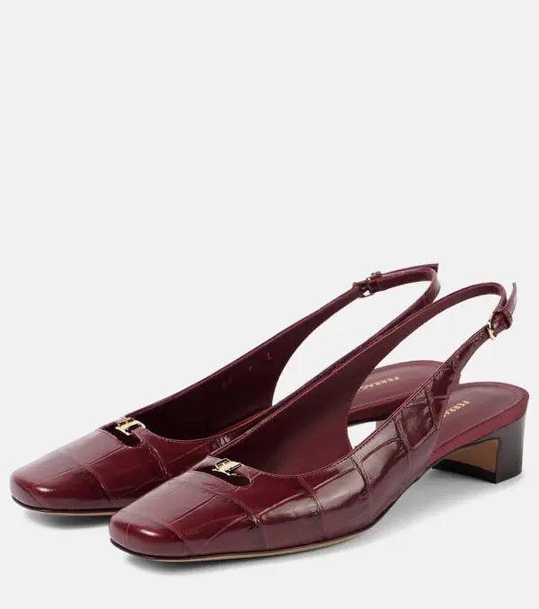 FERRAGAMO Croc-effect Leather Slingback Pumps