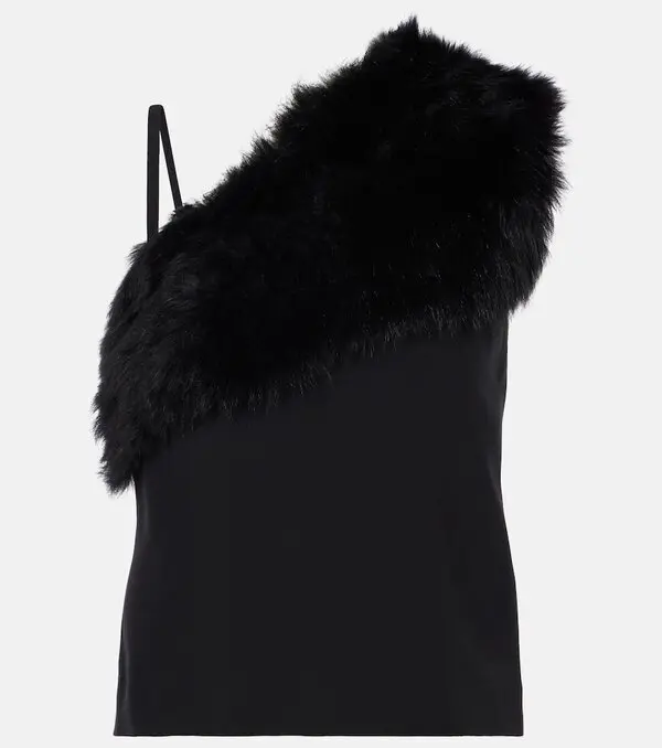 TOTEME One-shoulder Shearling-trimmed Top - Black
