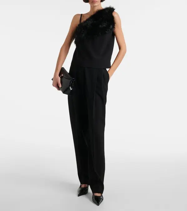 TOTEME One-shoulder Shearling-trimmed Top