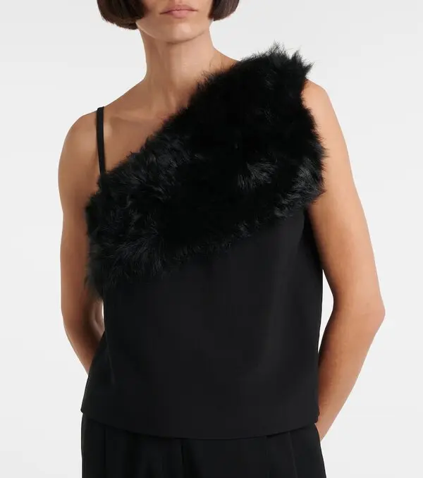 TOTEME One-shoulder Shearling-trimmed Top