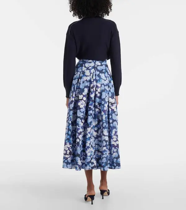 Erdem Floral Pleated Midi Skirt - Blue