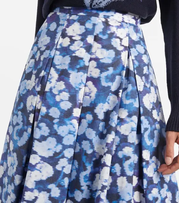 Erdem Floral Pleated Midi Skirt - Blue