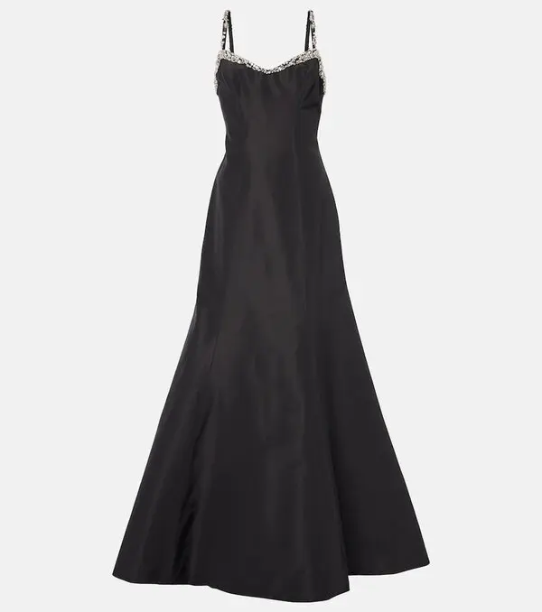 Monique Lhuillier Embellished Silk Trumpet Gown - Black