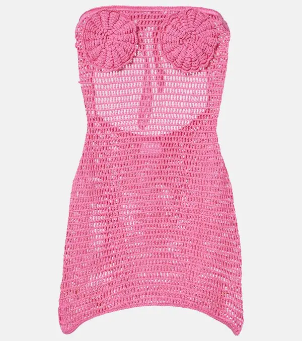 Anna Kosturova Camellia Crochet Cotton Minidress - Pink