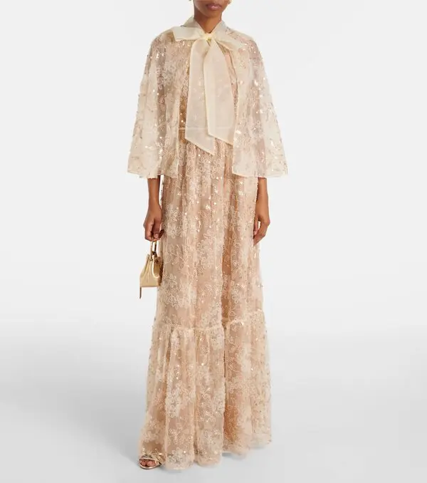 SELF-PORTRAIT Embroidered Caped Gown