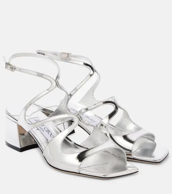 JIMMY CHOO Azilia 45 Metallic Leather Sandals - Silver