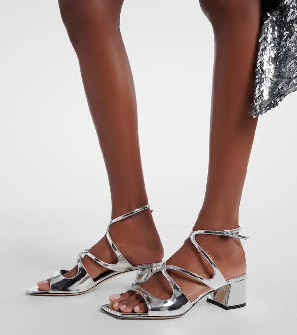 JIMMY CHOO Azilia 45 Metallic Leather Sandals - Silver