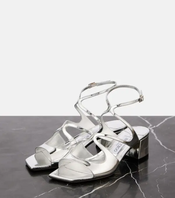 JIMMY CHOO Azilia 45 Metallic Leather Sandals - Silver
