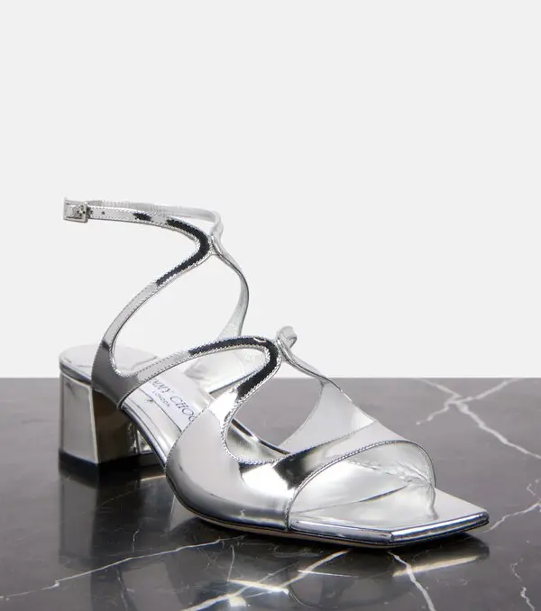 JIMMY CHOO Azilia 45 Metallic Leather Sandals - Silver