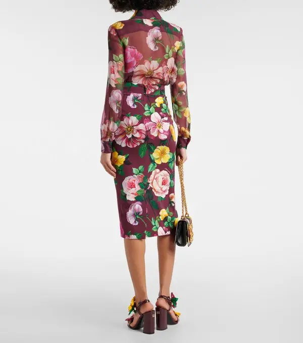 Dolce & Gabbana Floral Silk-blend Charmeuse Midi Skirt - Brown