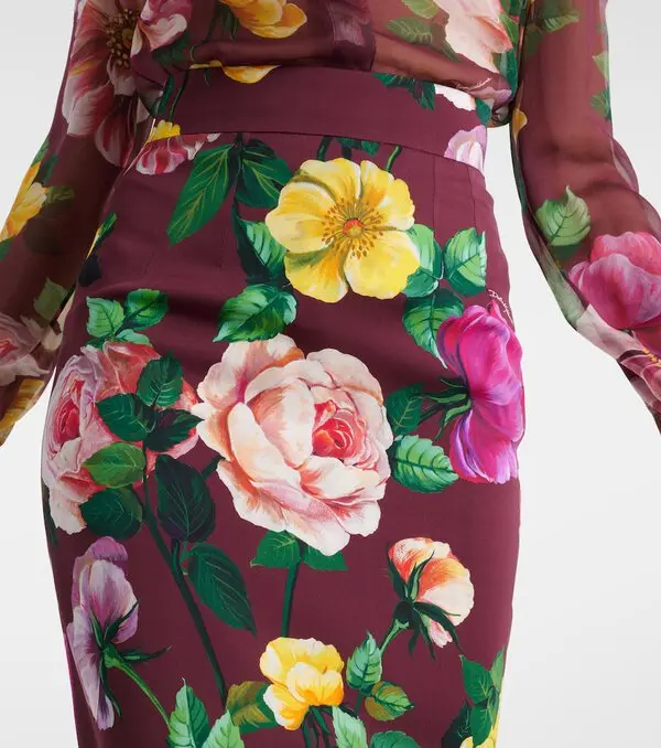 Dolce & Gabbana Floral Silk-blend Charmeuse Midi Skirt - Brown