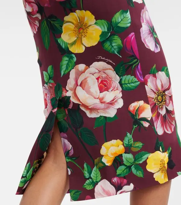 Dolce & Gabbana Floral Silk-blend Charmeuse Midi Skirt - Brown