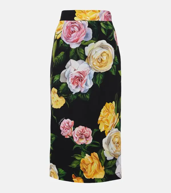 Dolce & Gabbana Floral Silk-blend Charmeuse Midi Skirt - Multicoloured