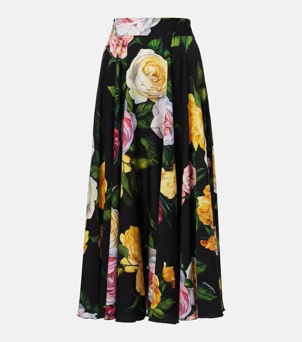 Dolce & Gabbana Floral Silk-blend Charmeuse Midi Skirt - Multicoloured