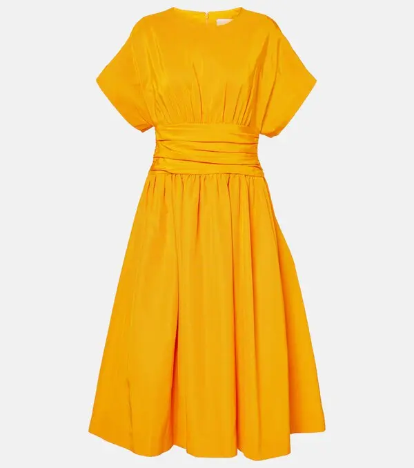 Carolina Herrera Gathered Cotton-blend Cocktail Dress - Orange