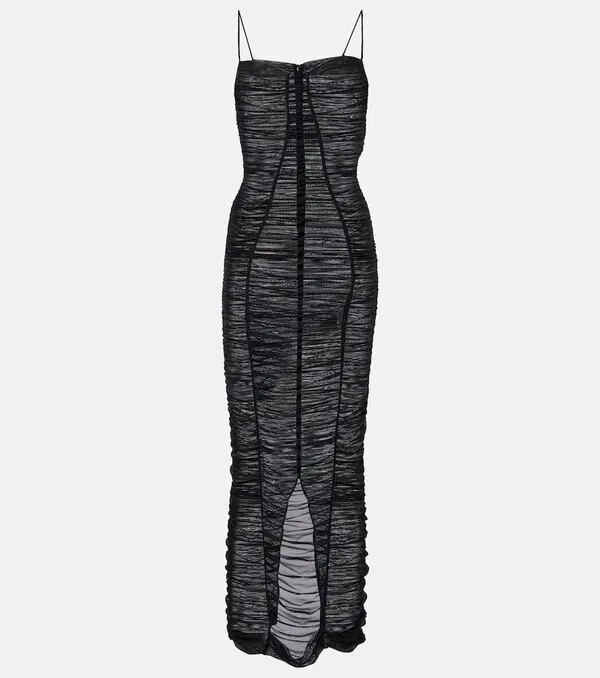 Dolce & Gabbana Sheer Draped Tulle Midi Dress - Black