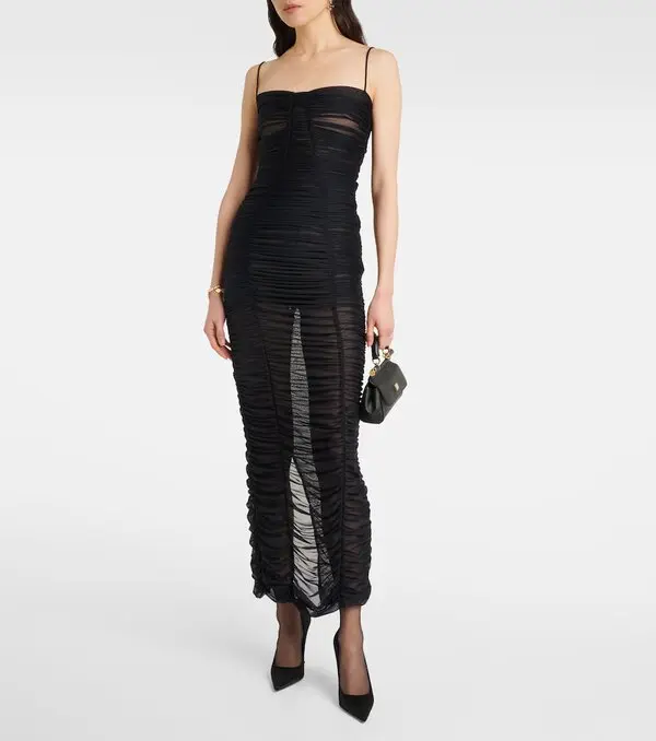 Dolce & Gabbana Sheer Draped Tulle Midi Dress