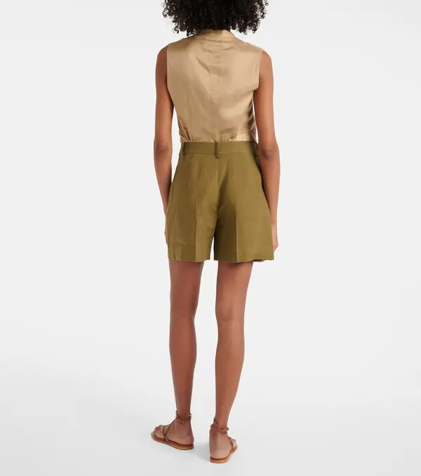 Ralph Lauren Tracy Pleated Linen Shorts - Green