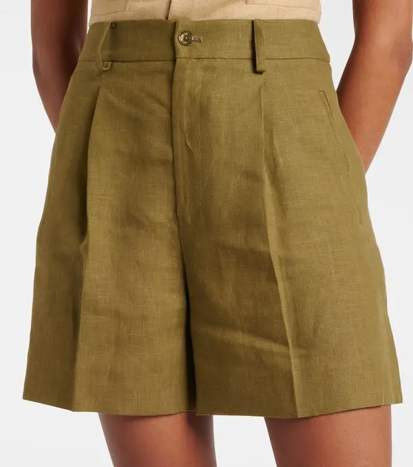 Ralph Lauren Tracy Pleated Linen Shorts - Green
