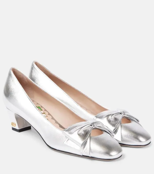 Valentino Garavani Bowow 45 Metallic Leather Pumps - Silver