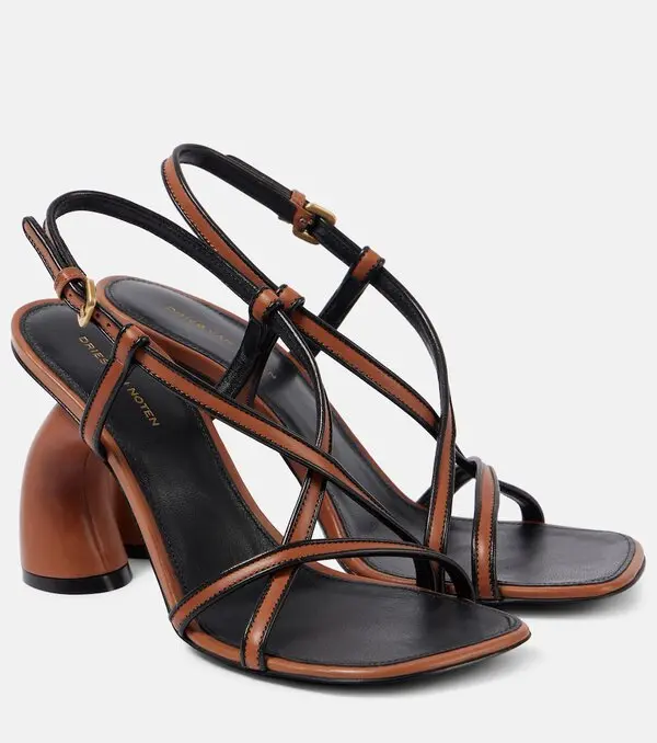 Dries Van Noten Open Toe Leather Sandals With Buckle Ankle Strap - Brown